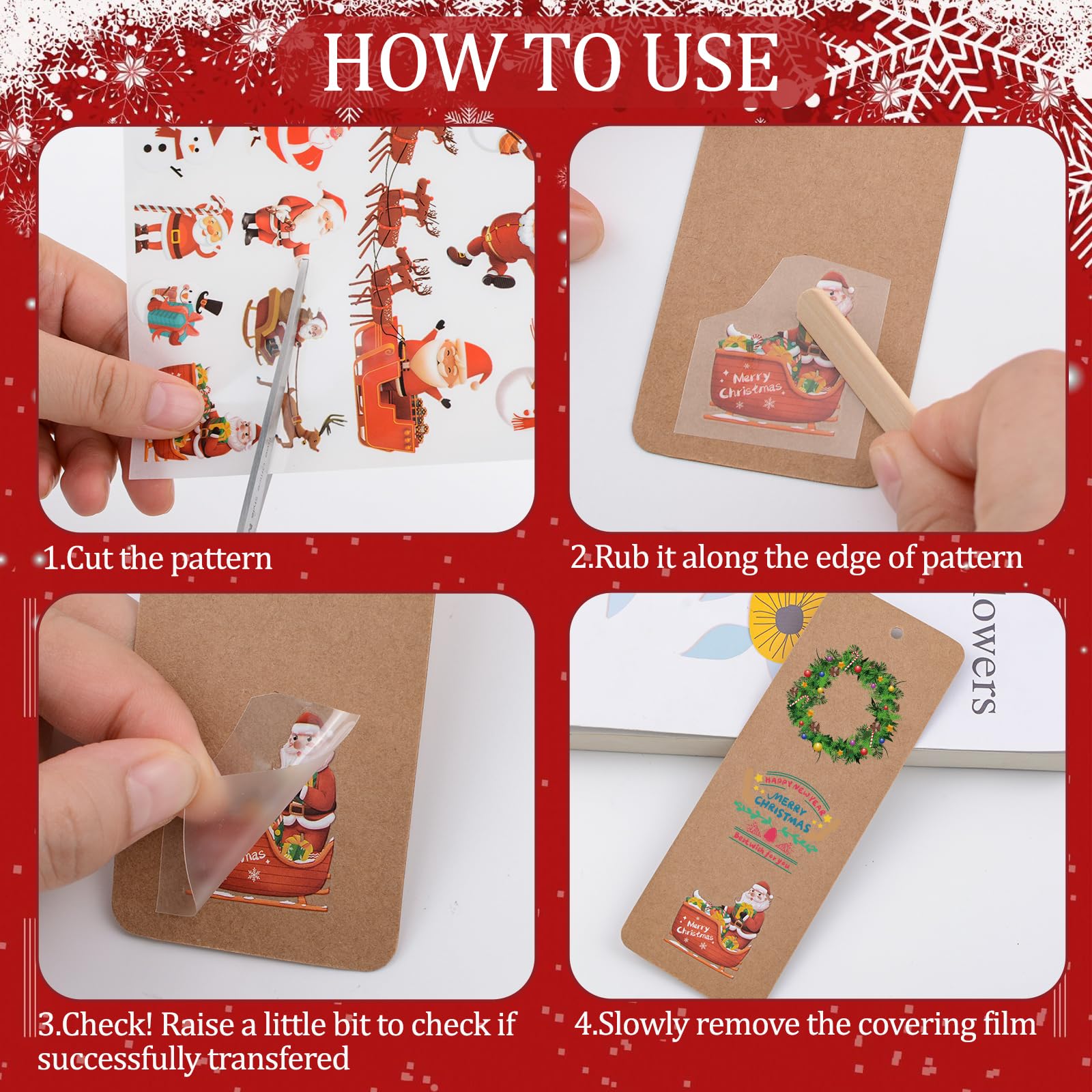 WANDIC 16 Sheets Rub On Transfer Stickers, Christmas Theme Stickers Aesthetic Decor Transfer Stickers for Scrapbook Journal Planner Album,4 * 6in