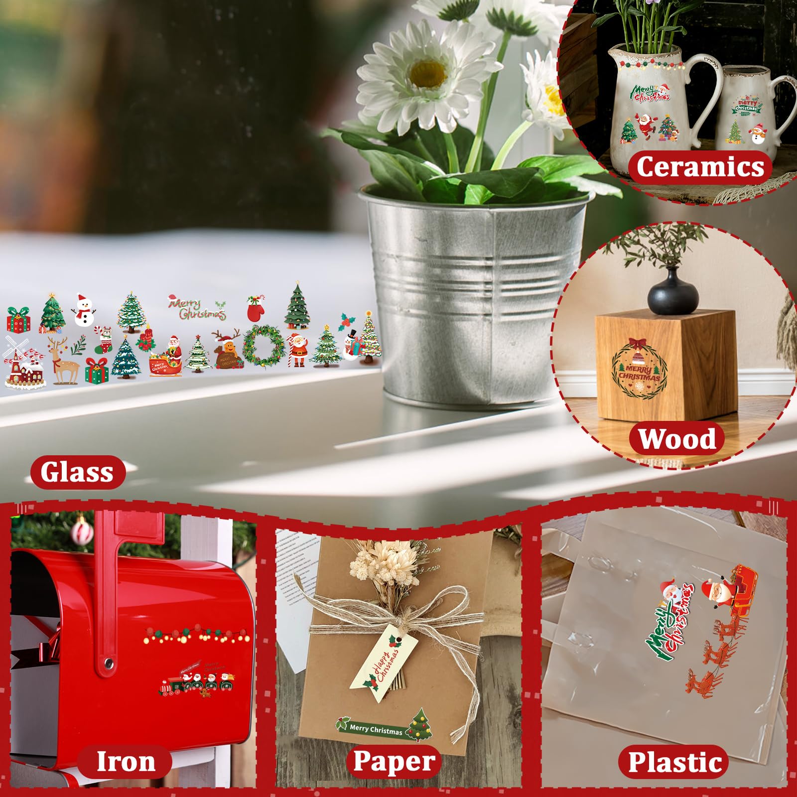 WANDIC 16 Sheets Rub On Transfer Stickers, Christmas Theme Stickers Aesthetic Decor Transfer Stickers for Scrapbook Journal Planner Album,4 * 6in