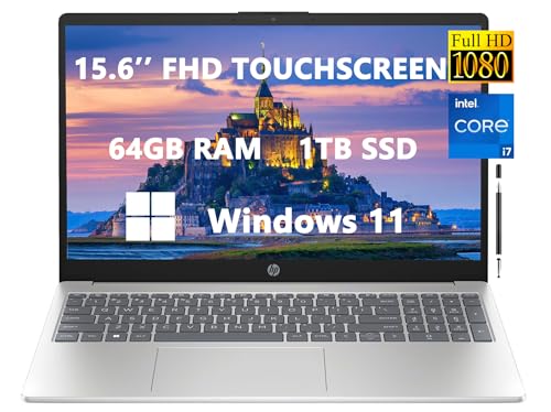 HP 2023 Upgraded 15 FHD Laptop, Intel 13th Gen Core i7-1355U(10-Core), Up to 5 GHz, 64GB RAM|1TB SSD, Wi-Fi 6, USB-C, Webcam, Long Battery Life, Windows 11, School and Business Ready, ROKC Stylus Pen