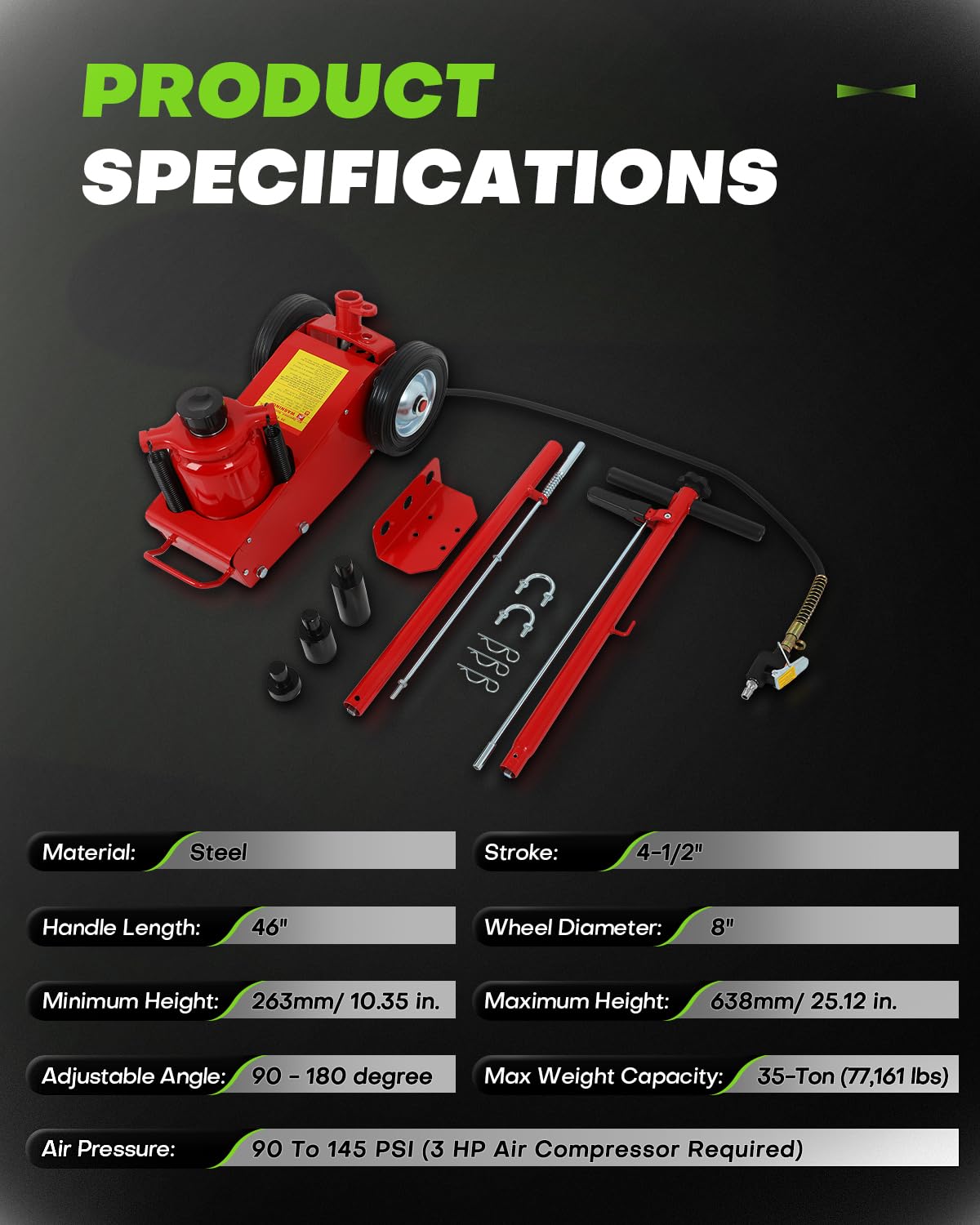 SCITOO Heavy Duty 35 Ton Air/Hydraulic Floor Jack Farm Vehicles Trucks Power Lift Auto Repair Tool