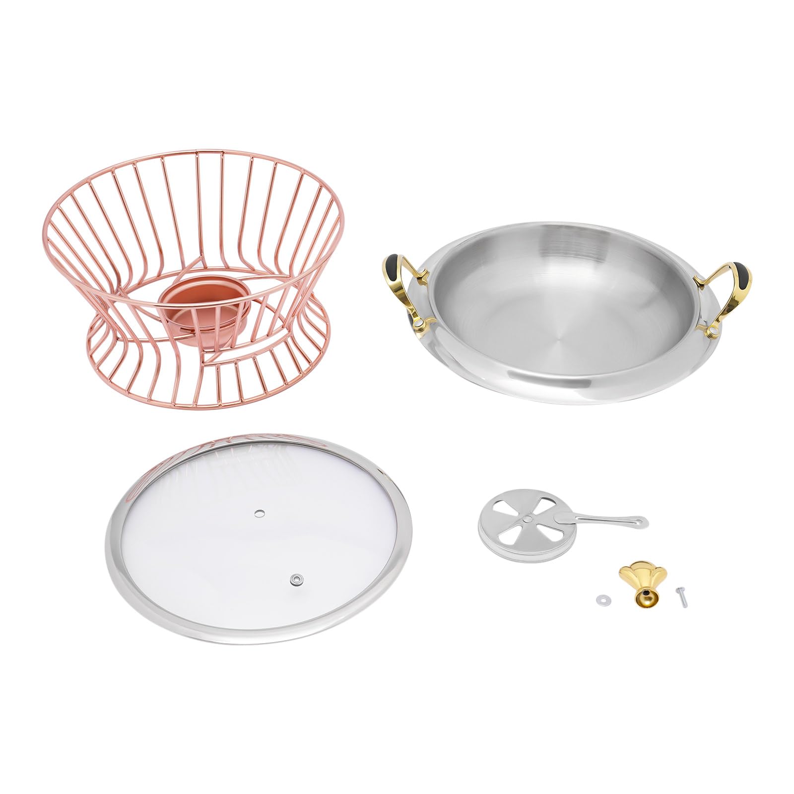 Leblett 2L/2.11Qt Round Stainless Steel Chafing Dish,Buffet Catering Meal Stove,Buffet Warmer with Fuel Holder,Red Copper