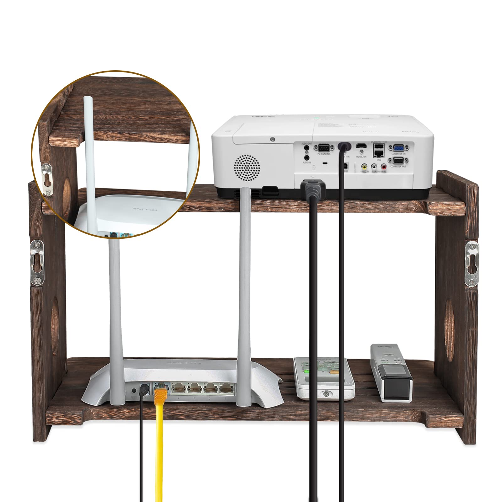 BEARUT 1 Projector & Router Wall Mount Floating Shelf, Traditional Style, Wooden, 14.8" x 7.1" x 9.4"