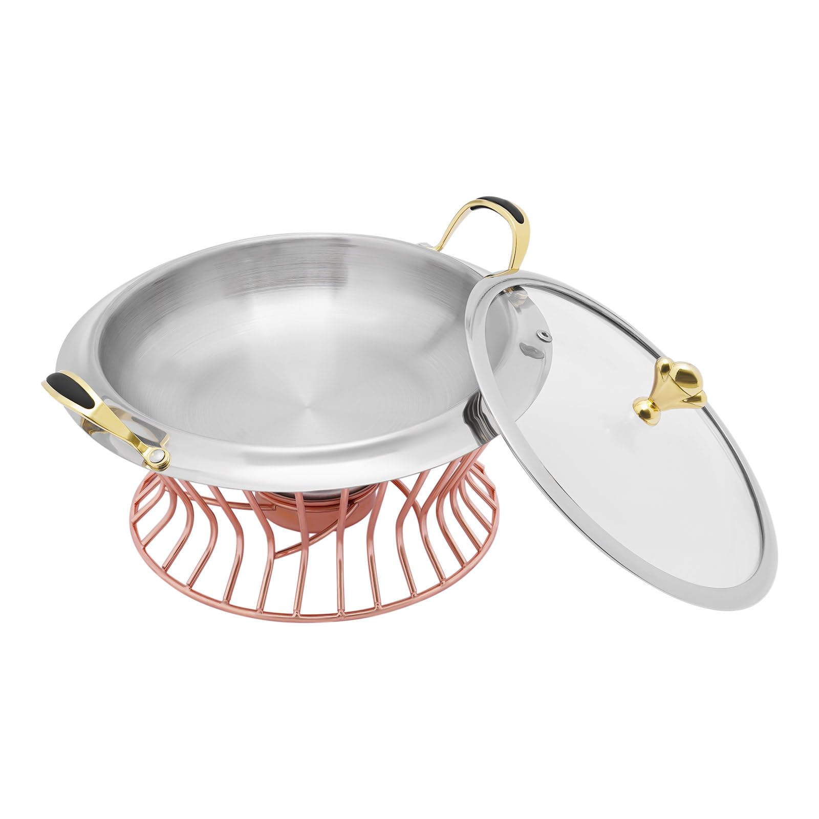 Leblett 2L/2.11Qt Round Stainless Steel Chafing Dish,Buffet Catering Meal Stove,Buffet Warmer with Fuel Holder,Red Copper
