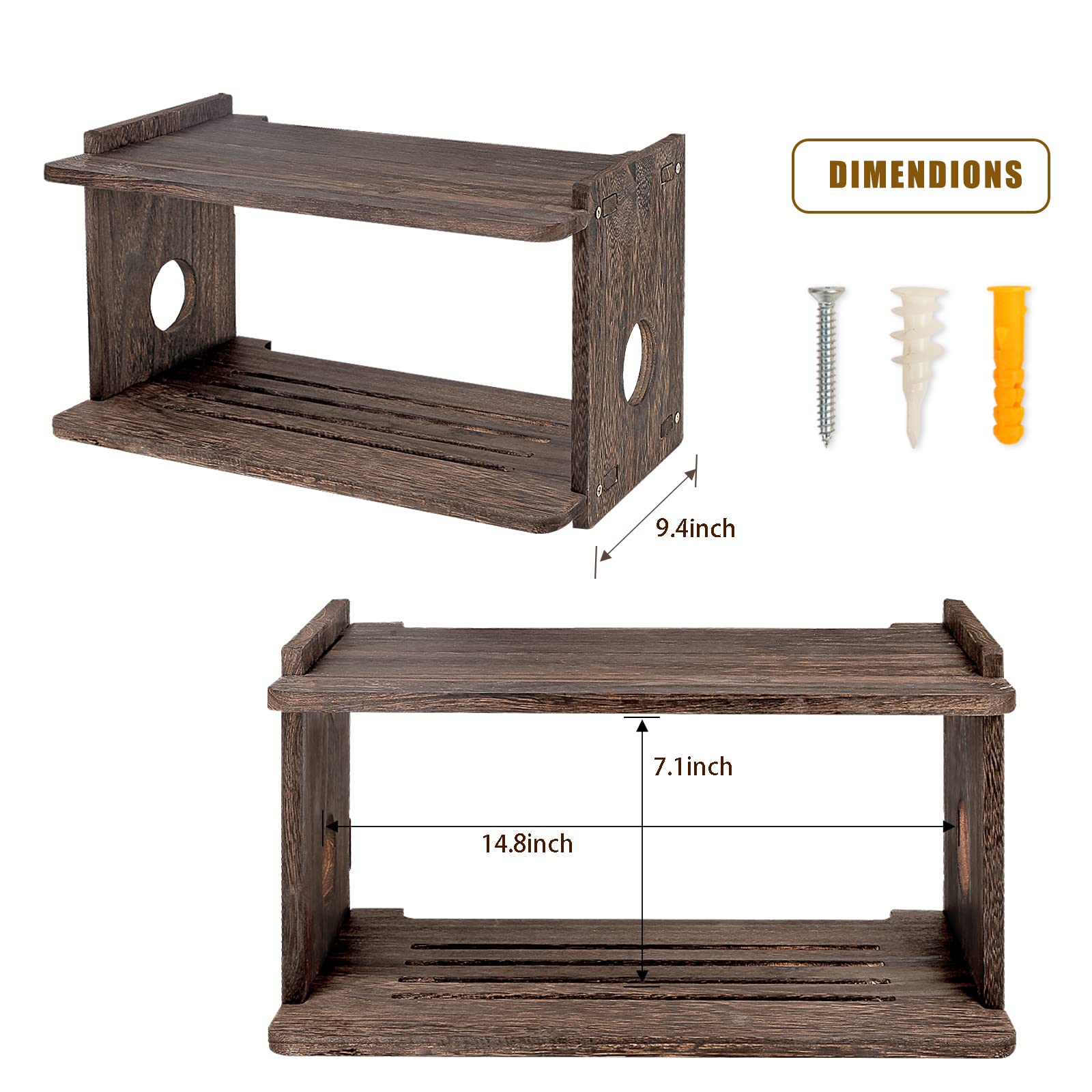 BEARUT 1 Projector & Router Wall Mount Floating Shelf, Traditional Style, Wooden, 14.8" x 7.1" x 9.4"
