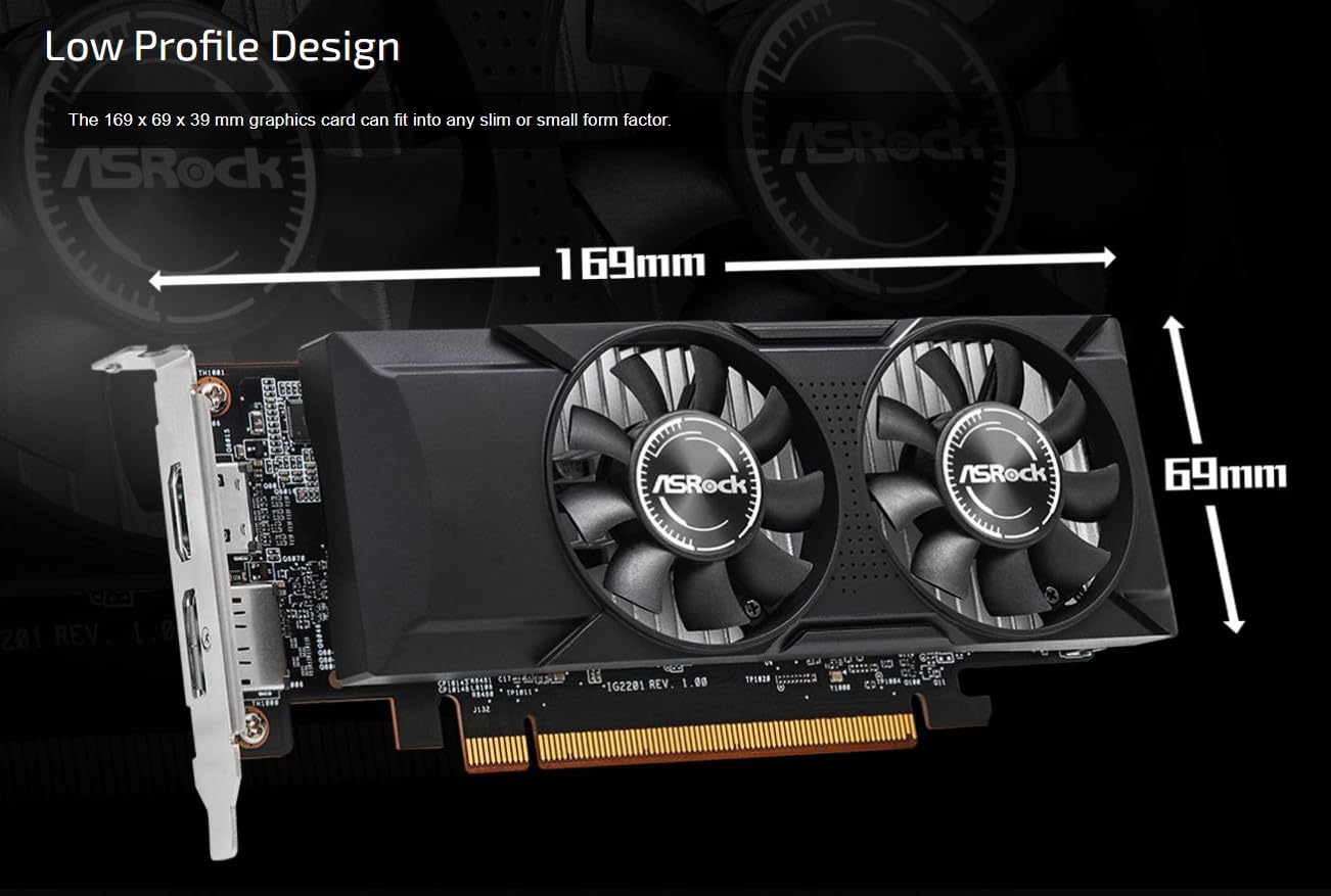 ASRock Low Profile Arc A310 4GB GDDR6 PCI Express 4.0 ITX Video Card A310 LP 4G 64-bit 0dB Silent Cooling Super Alloy Graphics Card 7680 x 4320 450W 15.5 Gbps
