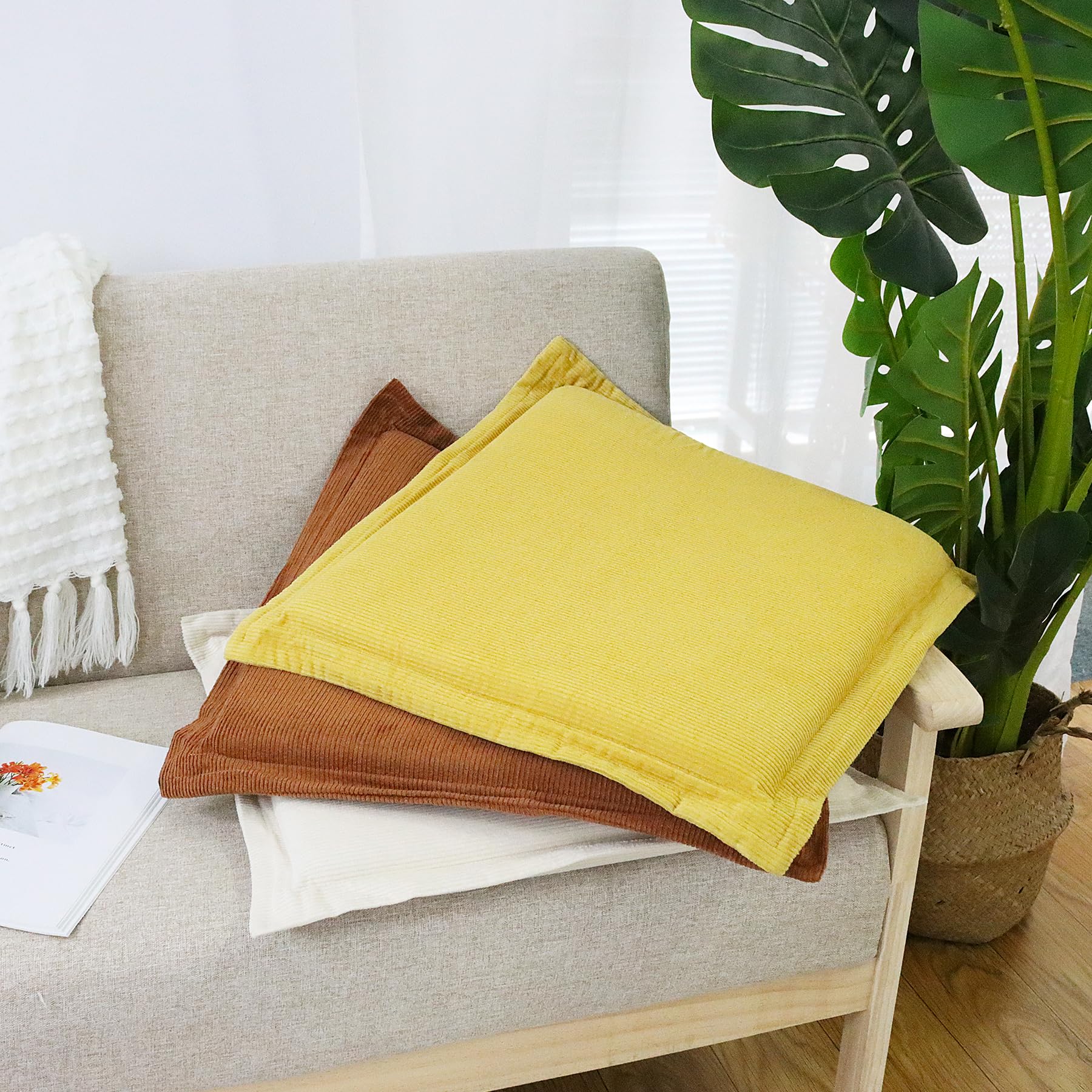 Lemfux Yellow Square Chair Cushion, 18x18x1.5 - Memory Foam Seat Cushion with Soft Cotton Corduroy Cover | Thick, Durable & Modern Design for Office, Kitchen, Dining Room, Indoor & Outdoor Use, 1PC