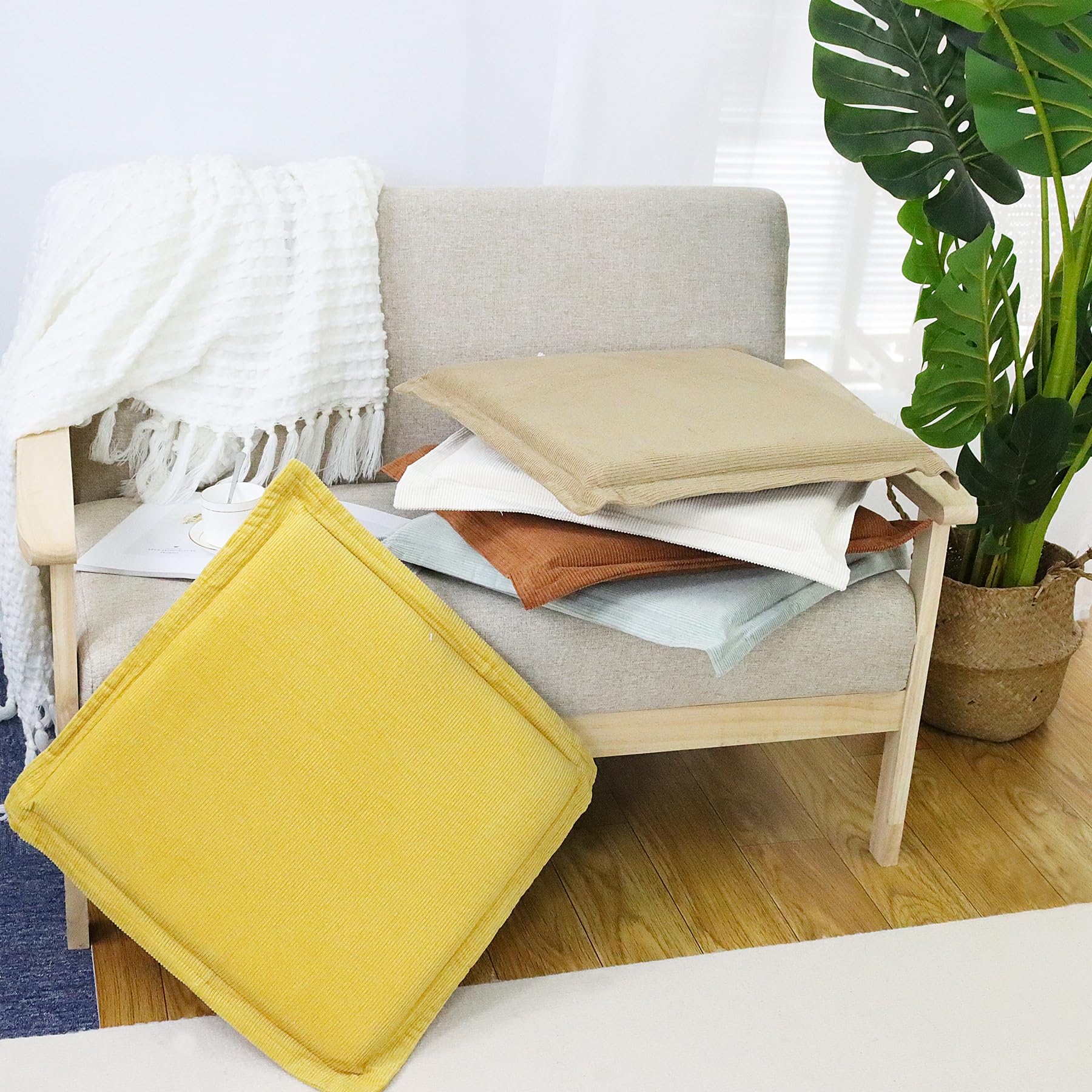 Lemfux Yellow Square Chair Cushion, 18x18x1.5 - Memory Foam Seat Cushion with Soft Cotton Corduroy Cover | Thick, Durable & Modern Design for Office, Kitchen, Dining Room, Indoor & Outdoor Use, 1PC
