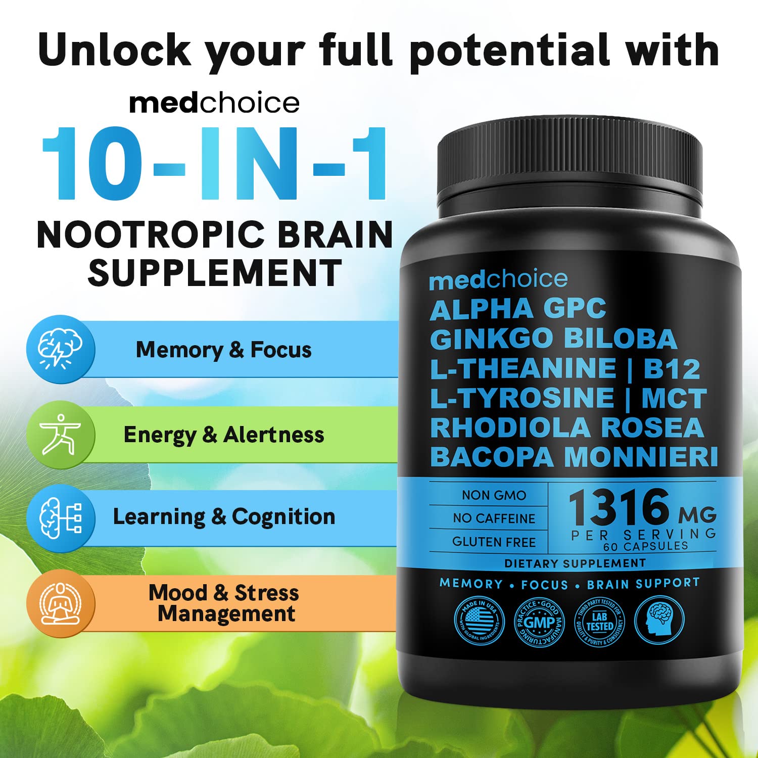 MEDCHOICE Sleep Melatonin (180ct), Turmeric & Ginger (240ct), and Nootropic Brain (120ct) Supplement Bundle - Wellness Trio for Brain, Sleep, & Immune Support - Vegan, Non-GMO, Gluten-Free