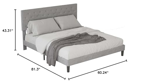 OTRIEK Queen Size Modern Deluxe Platform Bed Frame Button Tufted Fabric Upholstered Bed Frame with Adjustable Headboard/Strong Wood Slats Support/Mattress Foundation/Easy Assembly, Grey (Queen)