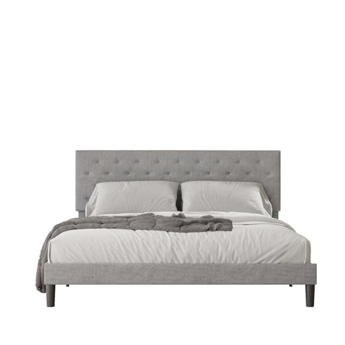 OTRIEK Queen Size Modern Deluxe Platform Bed Frame Button Tufted Fabric Upholstered Bed Frame with Adjustable Headboard/Strong Wood Slats Support/Mattress Foundation/Easy Assembly, Grey (Queen)