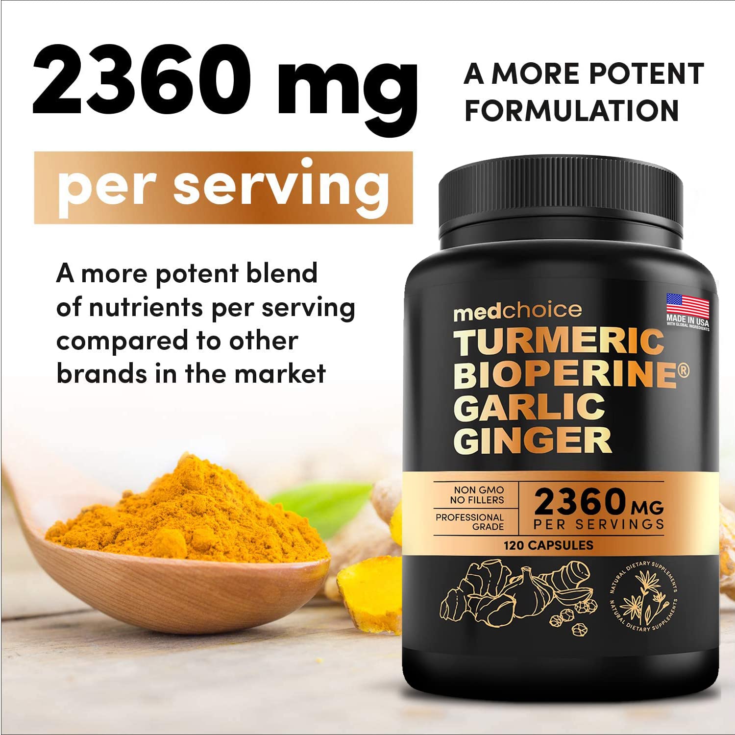 MEDCHOICE Sleep Melatonin (180ct), Turmeric & Ginger (240ct), and Nootropic Brain (120ct) Supplement Bundle - Wellness Trio for Brain, Sleep, & Immune Support - Vegan, Non-GMO, Gluten-Free
