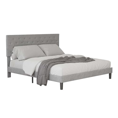 OTRIEK Queen Size Modern Deluxe Platform Bed Frame Button Tufted Fabric Upholstered Bed Frame with Adjustable Headboard/Strong Wood Slats Support/Mattress Foundation/Easy Assembly, Grey (Queen)