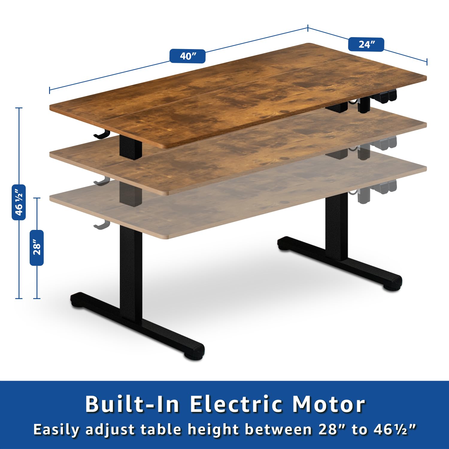 Our Modern Space Height Adjustable 40" Electric Standing Desk - Upgraded Ultra Durable Home Office Large Rectangular Computer Table or Laptop Sit Stand Workstation - 40 x 24 Inch