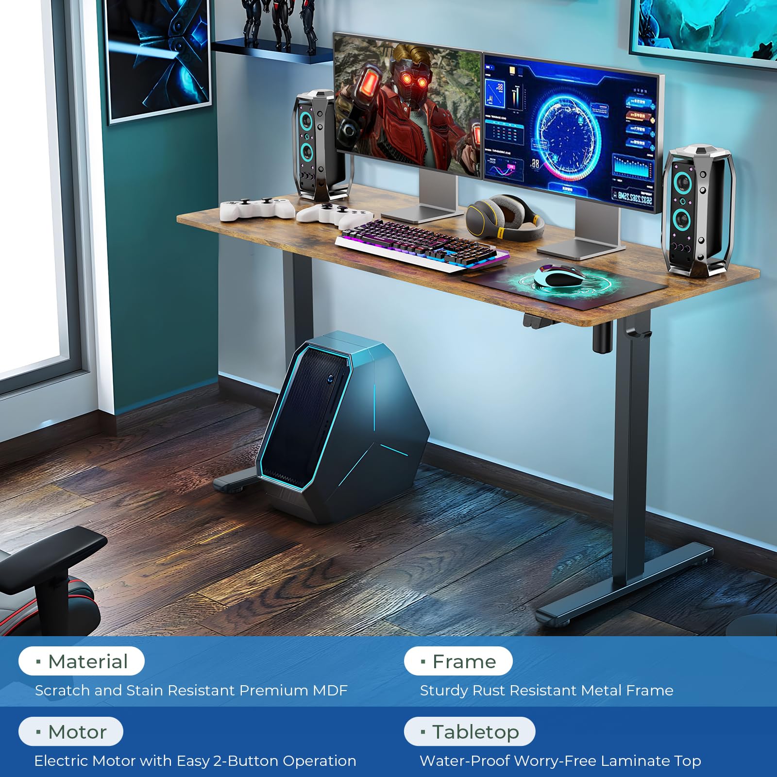 Our Modern Space Height Adjustable 40" Electric Standing Desk - Upgraded Ultra Durable Home Office Large Rectangular Computer Table or Laptop Sit Stand Workstation - 40 x 24 Inch