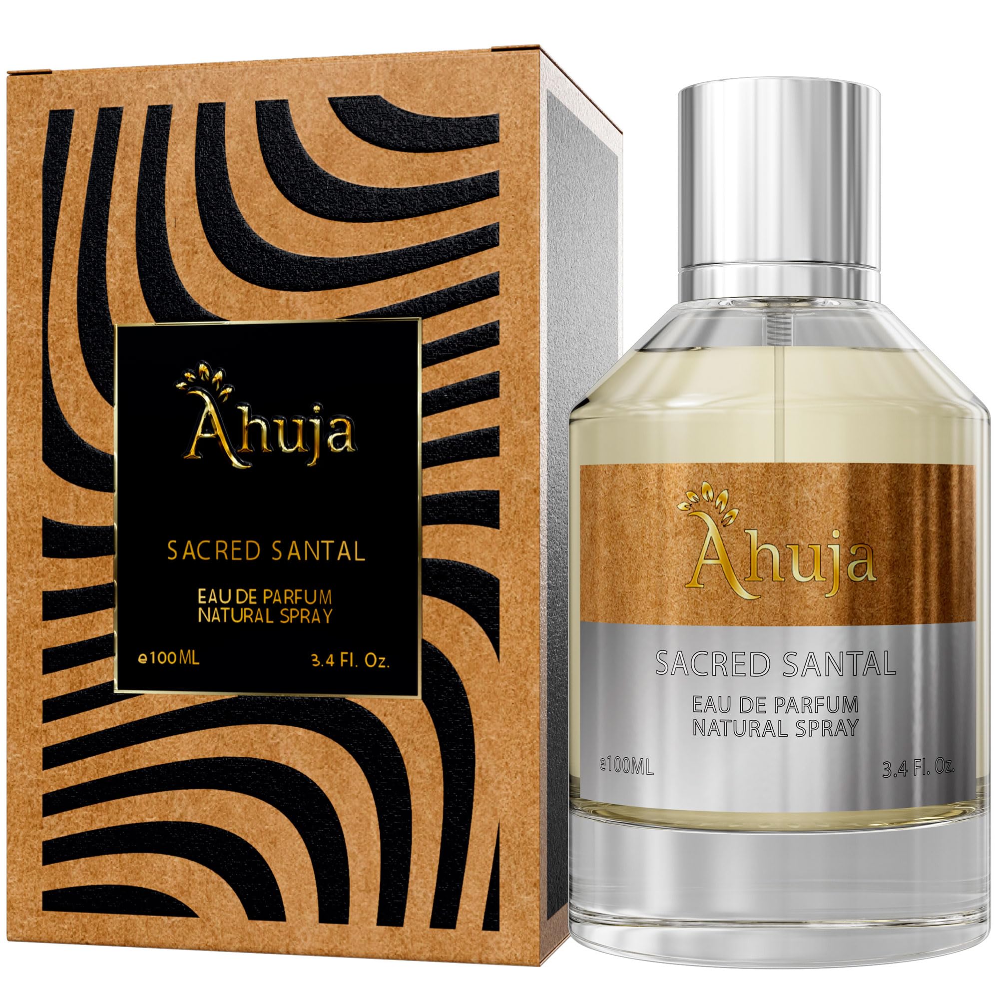 AHUJA Sacred Santal Eau de Parfum 3.4 fl oz -Unisex Perfume,Sandalwood,Violet Leaves and Cardamom,Earthy Woody Scent w/Spicy Notes,Best Alternative for Santal 33