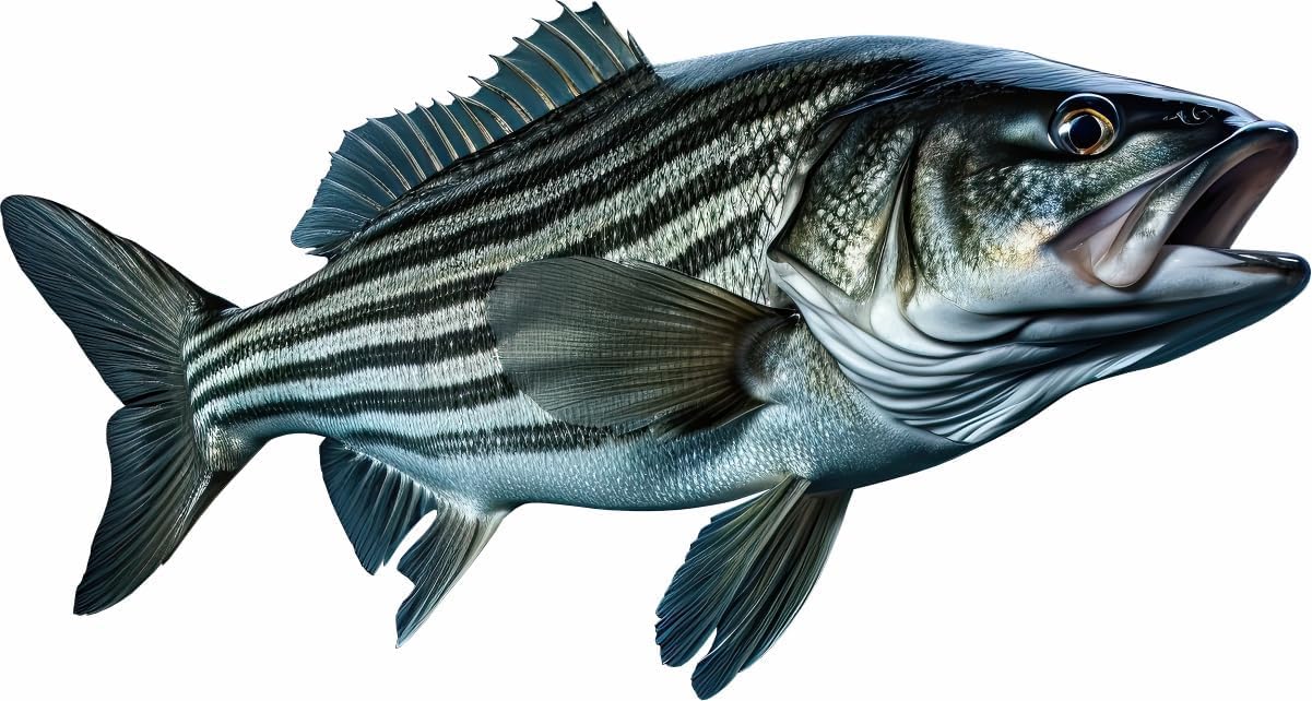 Striped Bass 2.0 Beautiful Fish Decal | Fishing Decal for Boat, Car, Vehicle, Truck Etc | Waterproof Vinyl Sticker | Many Sizes & Styles Available | 12" to 50" by Digital Fish Art (Medium, Position 1)