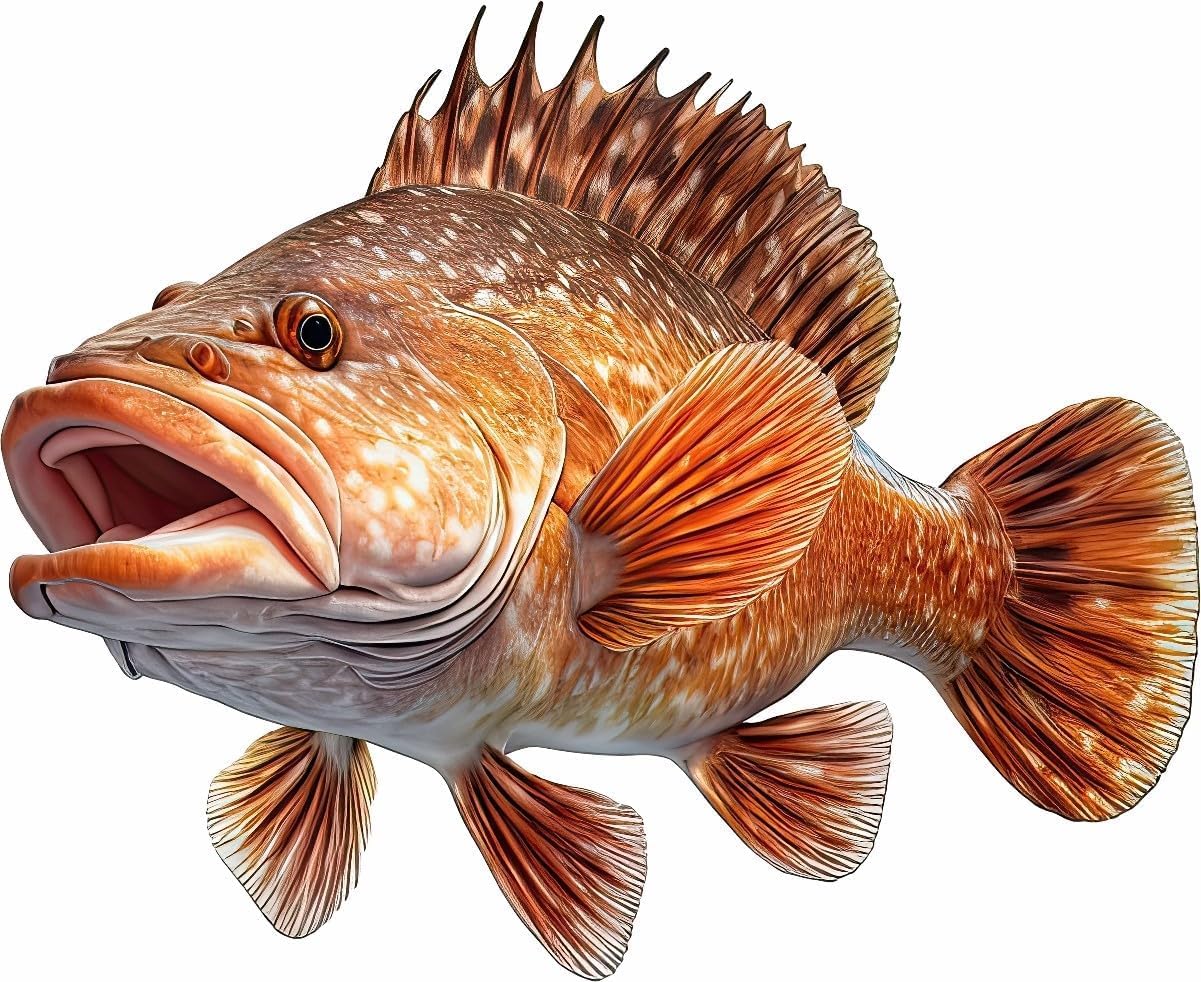 Grouper Beautiful Fish Decal | Fishing Decal for Car, Boat, Vehicle, Truck Etc. | Waterproof Vinyl Sticker | Many Sizes & Styles Available | 12" to 50" by Digital Fish Art (Small, Position 2R)