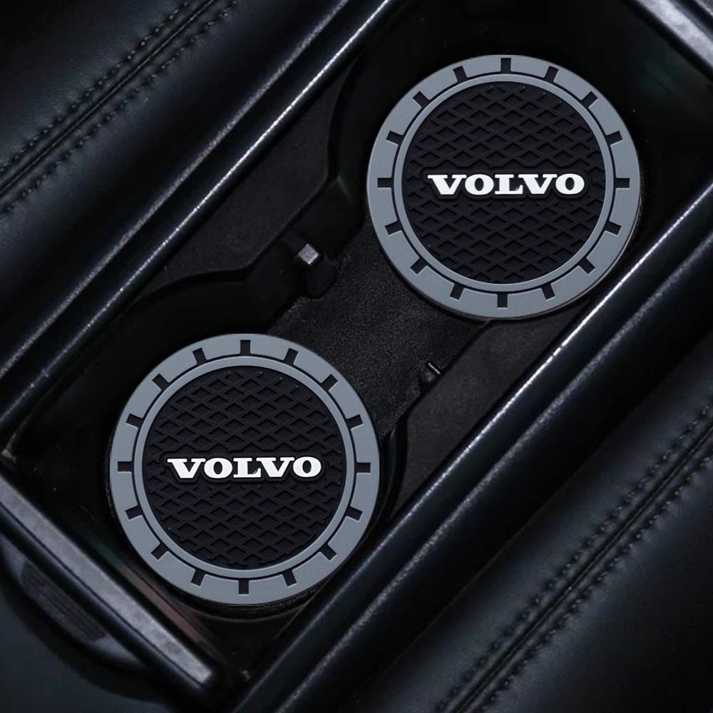 2 Pcs Silicone Non-Slip Car Cup Holder Coasters for Volvo XC60, XC90, S90, V90 2019-2022 with Car Logo Car Cup Holder Car Accessories(3 Inch)