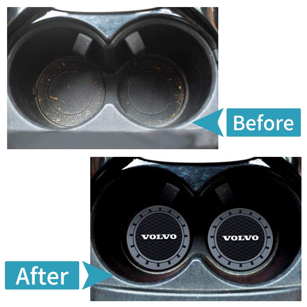 2 Pcs Silicone Non-Slip Car Cup Holder Coasters for Volvo XC60, XC90, S90, V90 2019-2022 with Car Logo Car Cup Holder Car Accessories(3 Inch)