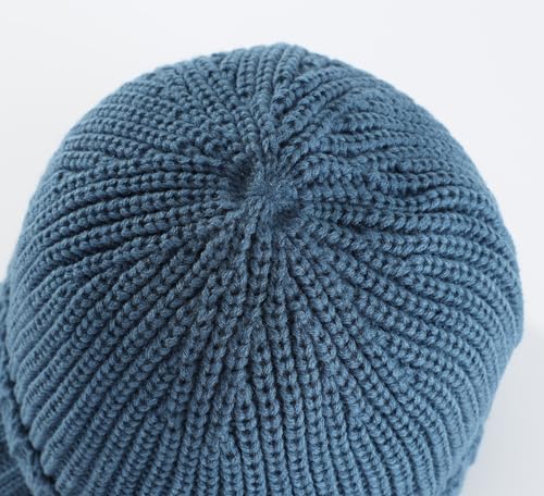 Home Prefer Men's Winter Hat Thick Knit Beanie Cap with Visor Newsboy Beanie Hat Airforce Blue