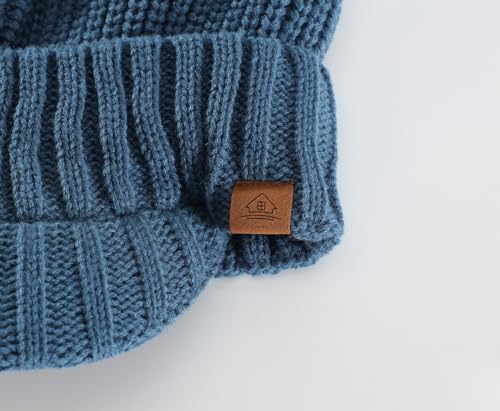 Home Prefer Men's Winter Hat Thick Knit Beanie Cap with Visor Newsboy Beanie Hat Airforce Blue