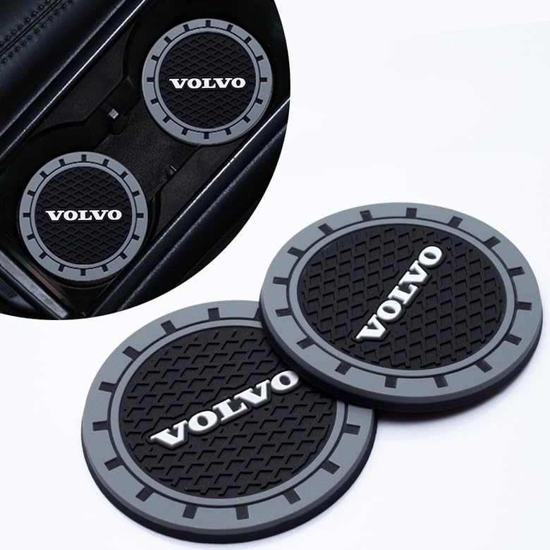 2 Pcs Silicone Non-Slip Car Cup Holder Coasters for Volvo XC60, XC90, S90, V90 2019-2022 with Car Logo Car Cup Holder Car Accessories(3 Inch)