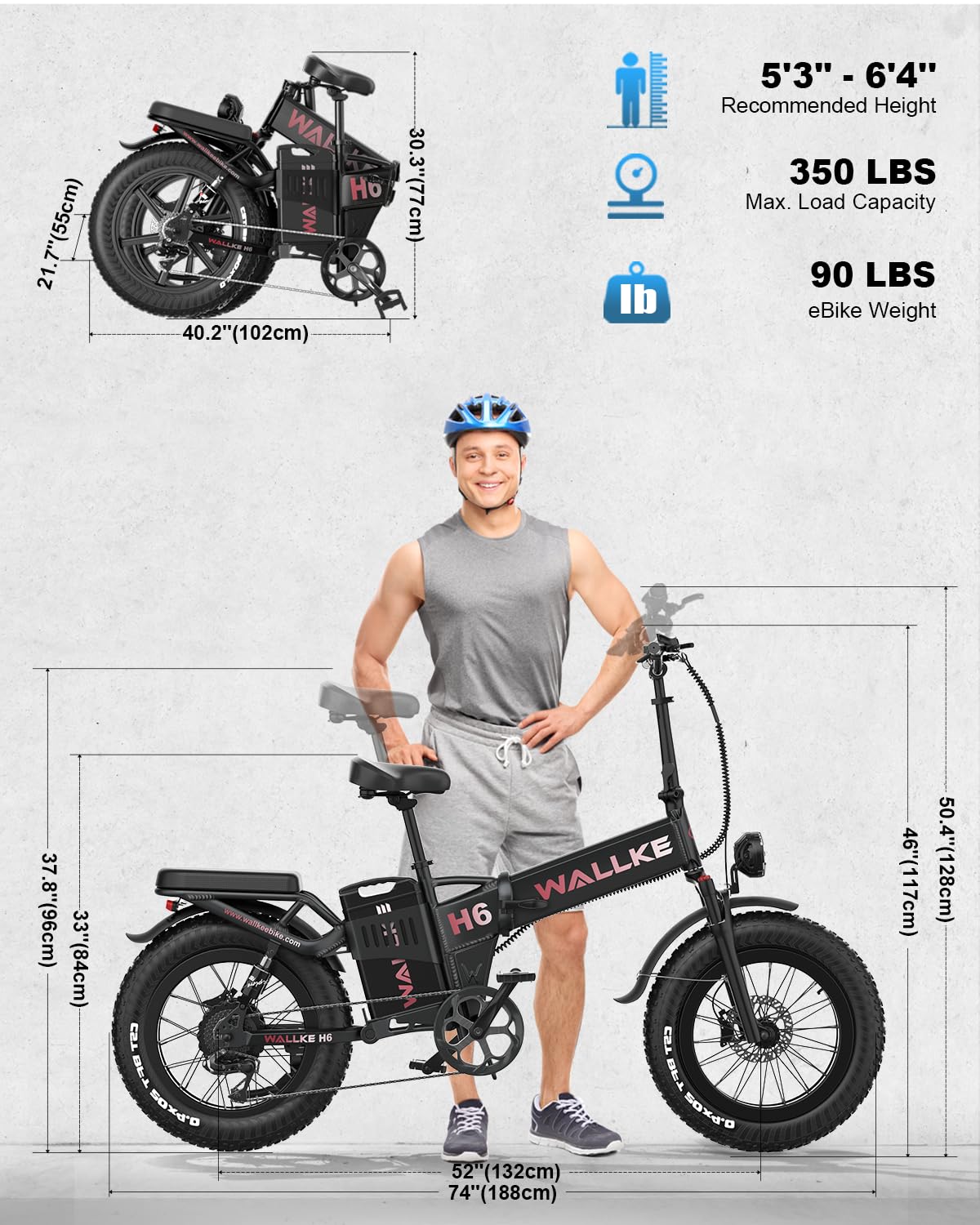 W Wallke Electric Bike Adults Folding 1000W 48V 40Ah/36Ah Long Range Ebike 33mph Fast 20 inch Fat Tire Electric Bicycle Full Suspension