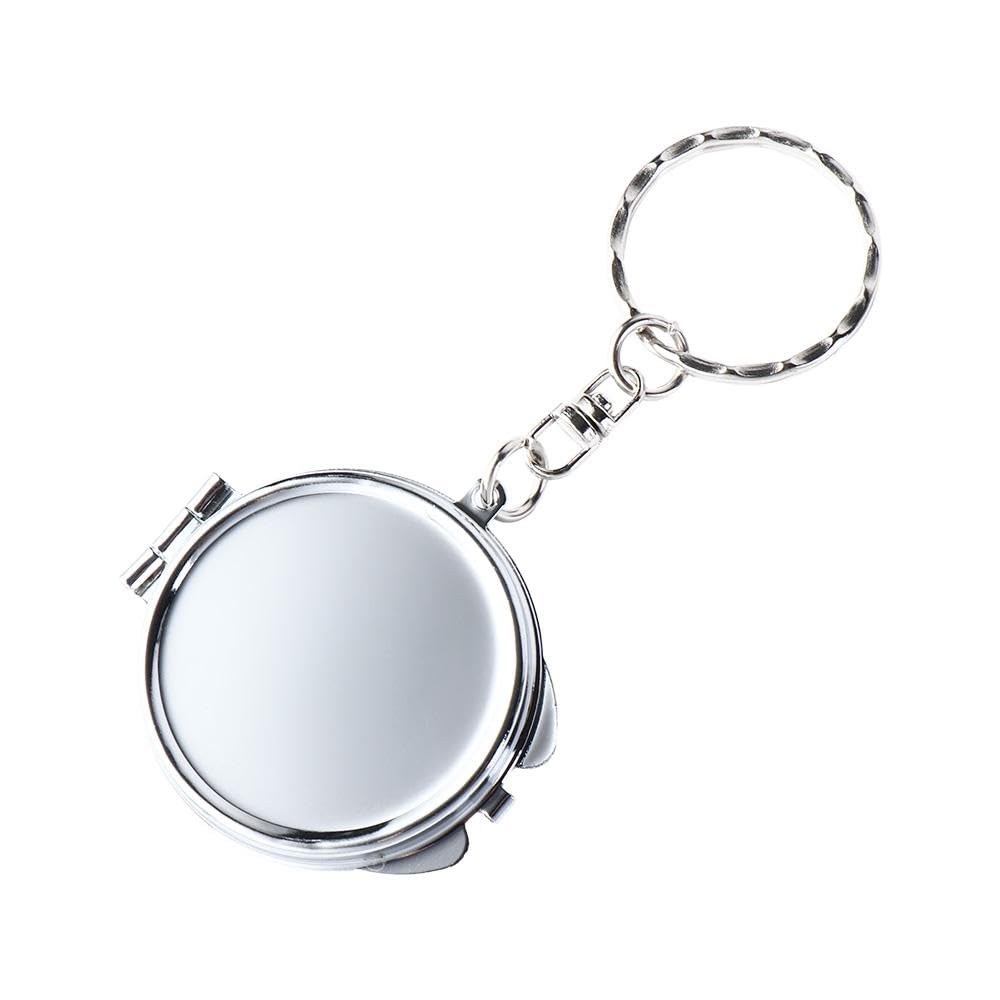 Metal Portable Folding Mirror Key Chain Round Square Heart Shape Cosmetic Mirror Compact Travel Pocket Mirror with Key Ring Keychain(Circular)