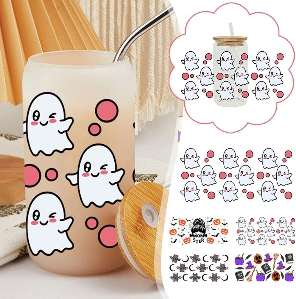 Gray Bat Halloween UV DTF Cup Wrap,Horror Printed Glass Cup Wrap,Cute Ghost Pumpkin Waterproof Cup Wraps Sticker Tumbler Wrap Transfers Decal Rub on Transfers Iron-on Transfers