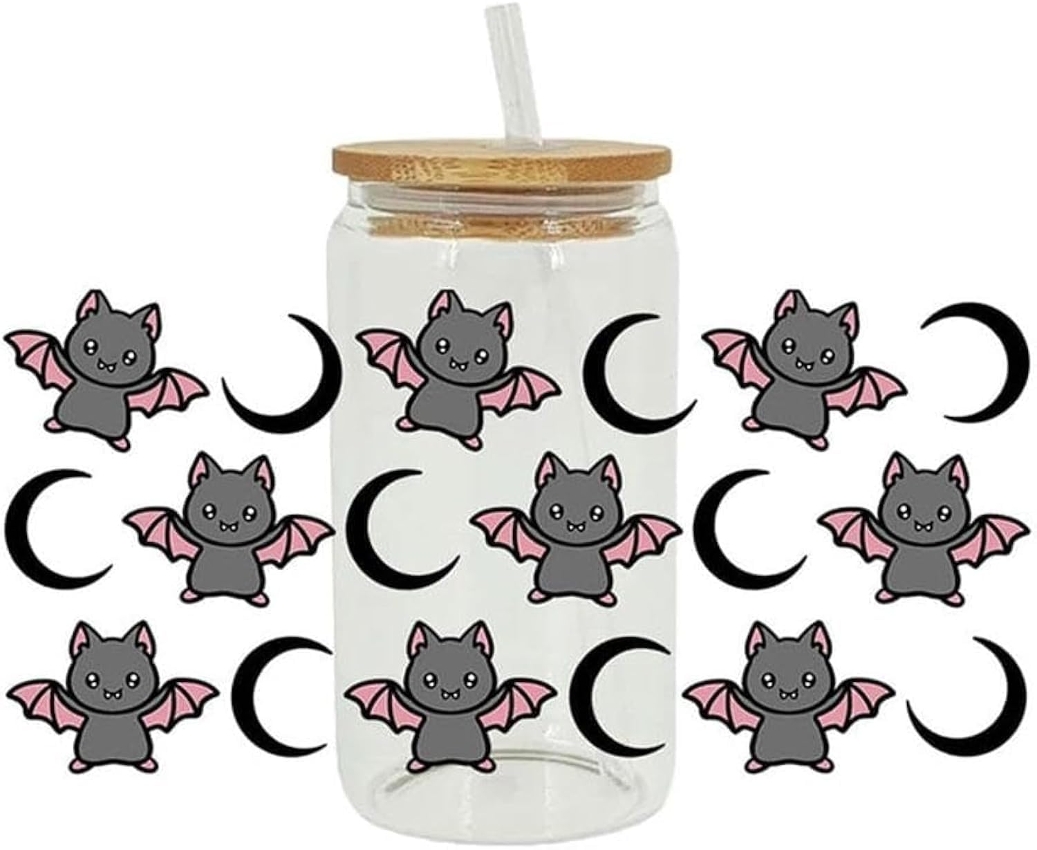 Gray Bat Halloween UV DTF Cup Wrap,Horror Printed Glass Cup Wrap,Cute Ghost Pumpkin Waterproof Cup Wraps Sticker Tumbler Wrap Transfers Decal Rub on Transfers Iron-on Transfers