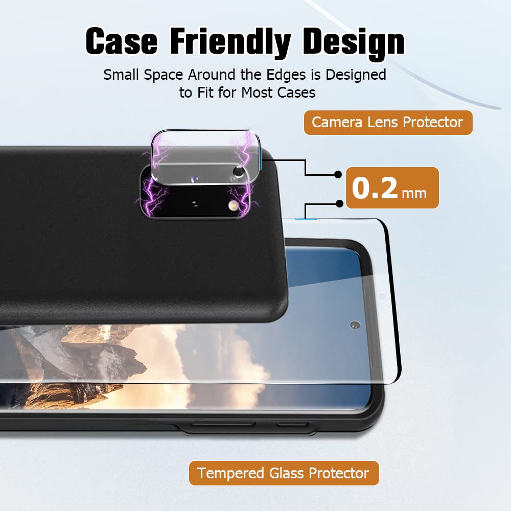 Geviaho [2+2 Pack] Galaxy S20 Screen Protector with Camera Lens Protector, Fingerprint Unlock Support, 9H Tempered Glass, 3D Full Coverage Scratch Resistant, for Samsung Galaxy S20 6.2 Inch