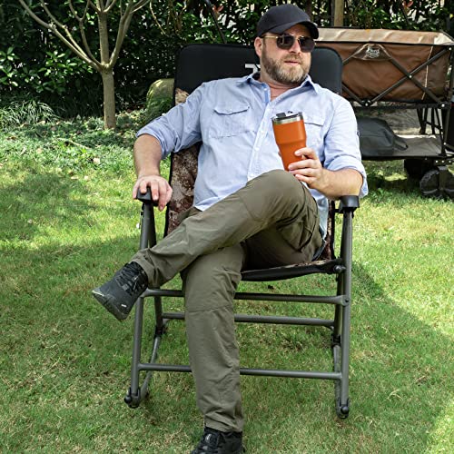 TR Foldable Rocking Chair 3-Position Recliner Camping Chair Padded Rocker Chair Outdoor Portable Heavy Duty High Back Hard Armrest Mesh Back 300 lbs for Patio Home, Camo