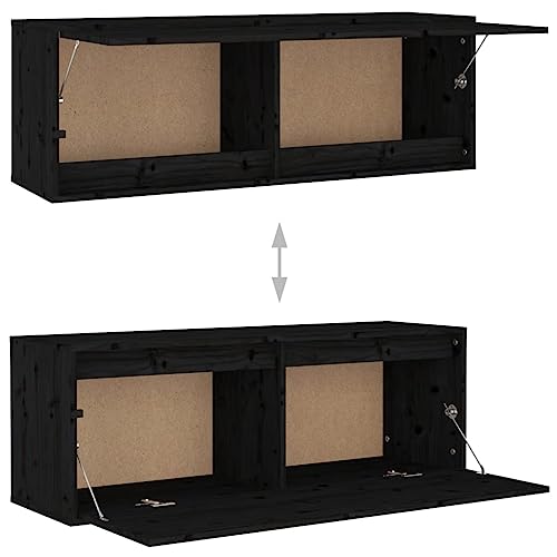 CHARMMA Wall Cabinet Black 39.4"x11.8"x13.8" Solid Wood Pine-5535