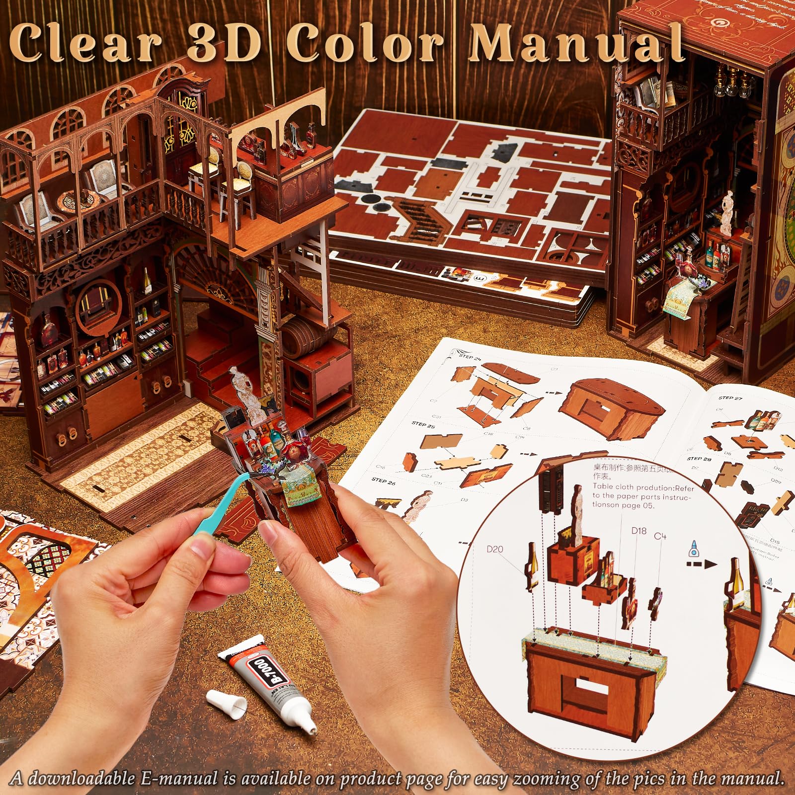 MiniCity Book Nook Kit, DIY Miniature Dollhouse Booknook Kit, 3D Wooden Puzzle Bookend Bookshelf Insert Decor with LED Light for Teens and Adults (Roaring Twenties Speakeasy)