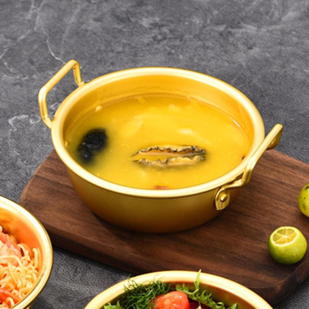 Yardwe Korea Ramen Pot Fast Noodles Cooking Pots Soup Stew Pot Stockpot Alluminum Ramyun Pot with Handles Camping Cookware for Pasta 12.5cm
