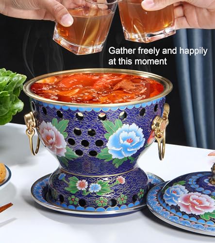 VIDECOR Chafing Dishes Single Person Small Copper Pot Old Beijing Small Fat Cow Hot Pot Chinese Traditional Cloisonne Hot Pot Commercial Alcohol Shares Red Copper Hot Pot,H