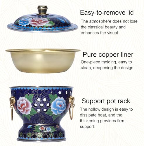 VIDECOR Chafing Dishes Single Person Small Copper Pot Old Beijing Small Fat Cow Hot Pot Chinese Traditional Cloisonne Hot Pot Commercial Alcohol Shares Red Copper Hot Pot,H