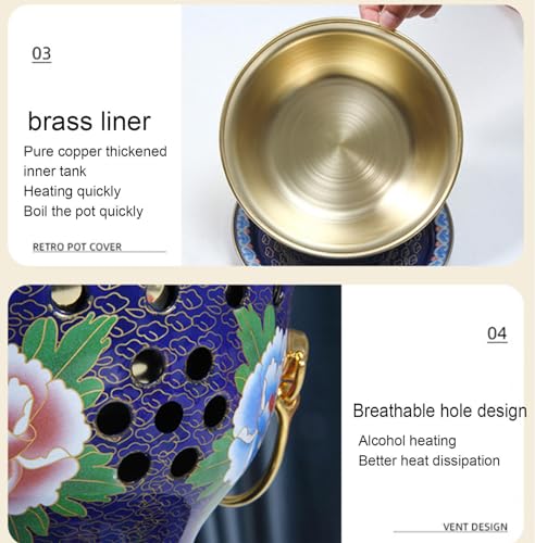 VIDECOR Chafing Dishes Single Person Small Copper Pot Old Beijing Small Fat Cow Hot Pot Chinese Traditional Cloisonne Hot Pot Commercial Alcohol Shares Red Copper Hot Pot,H