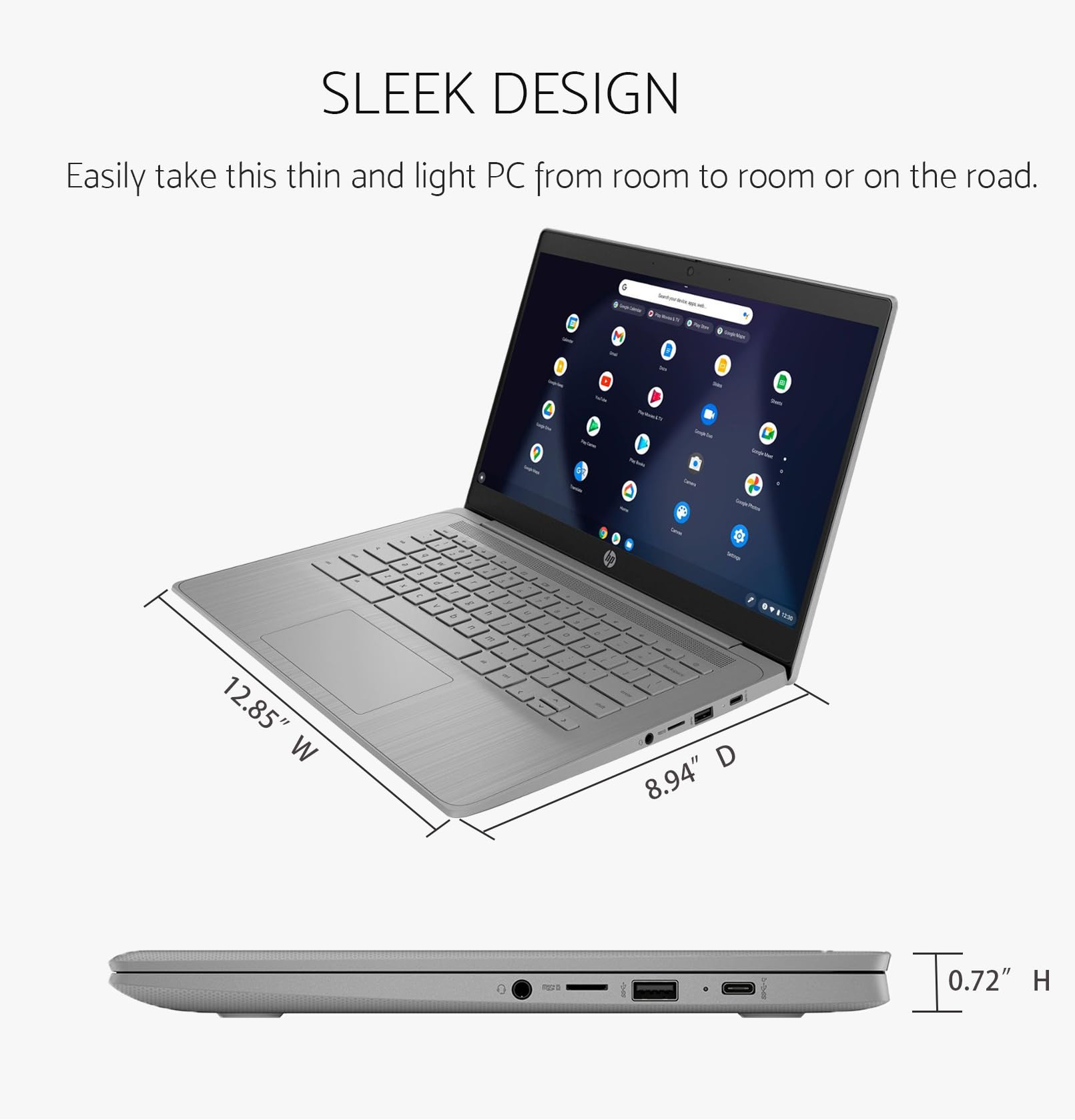 HP Chromebook Laptop Computer, 14” HD Display Light PC, Intel Celeron N4120 Quad-Core, 4GB DDR4 RAM, 64GB eMMC, USB-C, Wi-Fi 5, Bluetooth, Webcam, Long Battery Life, Chrome OS, Gray, PCM