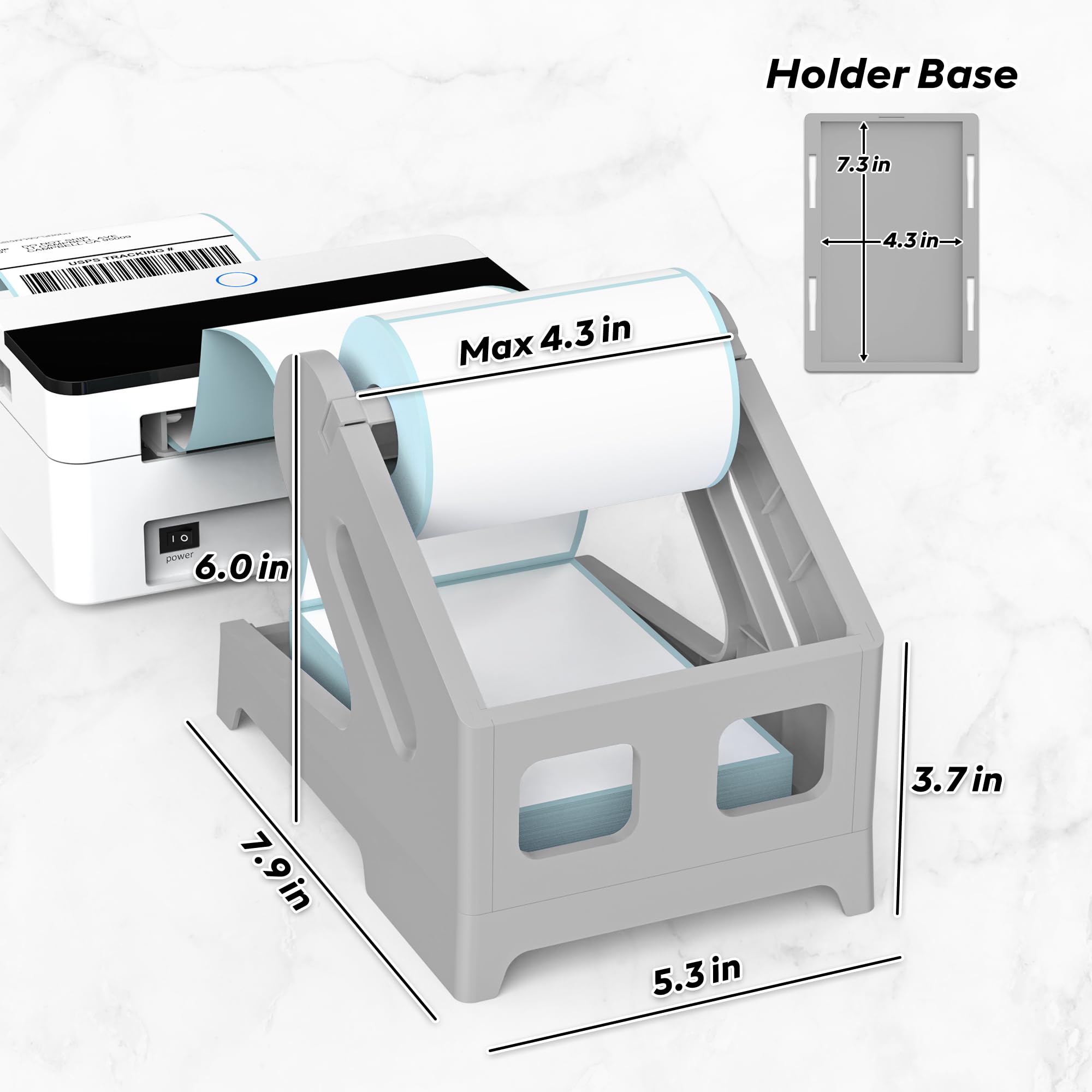 PONNOR Label Holder for Rolls and Fanfold Labels Shipping Labels Stand Desktop Thermal Printer DIY Accessory Business Supplies for Home, Office(Grey)