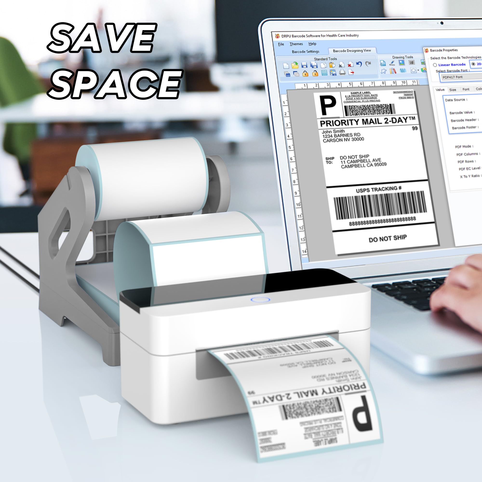 PONNOR Label Holder for Rolls and Fanfold Labels Shipping Labels Stand Desktop Thermal Printer DIY Accessory Business Supplies for Home, Office(Grey)