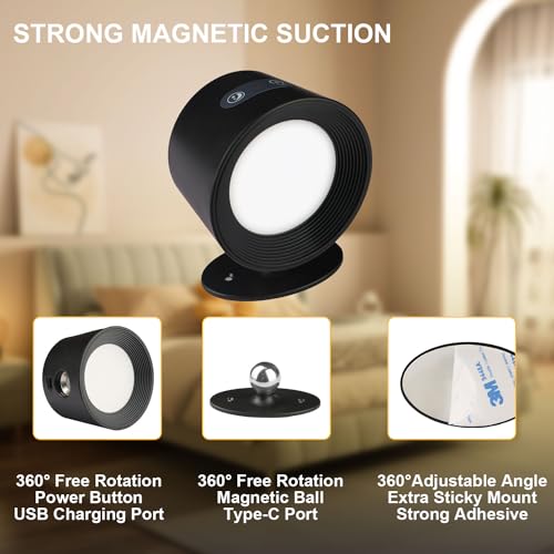 M-Xeotei Wall Lights, Battery Operated Wall Sconce, 3 Color Temperatures and Brightness Dimmable, Touch and Remote Control, Peel and Stick Sconce Lights (2PCS)