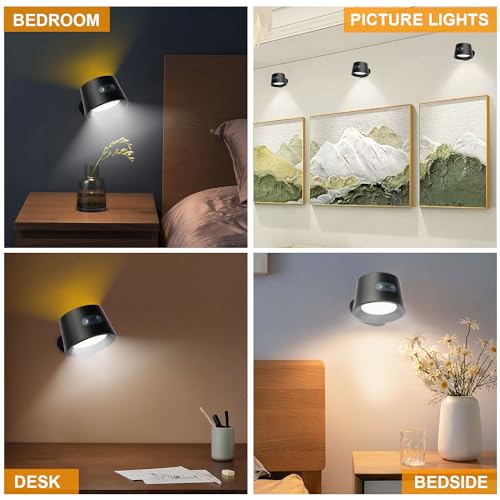 M-Xeotei Wall Lights, Battery Operated Wall Sconce, 3 Color Temperatures and Brightness Dimmable, Touch and Remote Control, Peel and Stick Sconce Lights (2PCS)