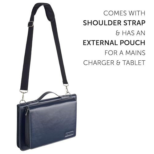 Broonel Blue Leather Laptop Messenger Case - Compatible with Dynabook Portégé X40L-K 14" Laptop