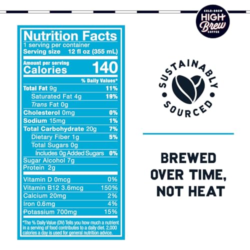 High Brew Coffee, Smart Coffee with Cognizin®, Cinnamon Vanilla, Dairy-Free, Sugar-Free, 12 Fl Oz, Ready-To-Drink (Pack of 12)