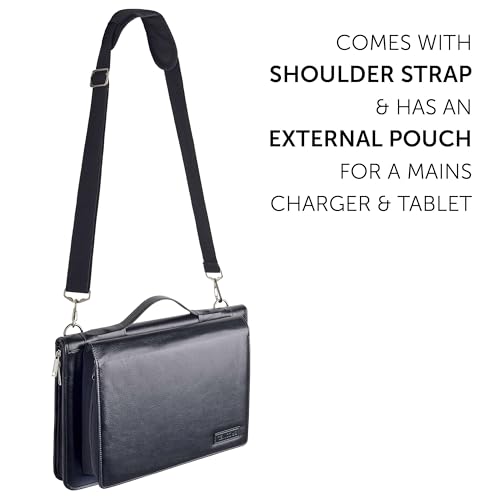 Broonel Black Leather Laptop Messenger Case - Compatible with Dynabook Portégé X40L-K 14" Laptop