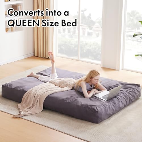 AYEASY Bean Bag Chair with Filler, Memory Foam Bean Bag Couch with Microfiber Cover(Blue, Queen)