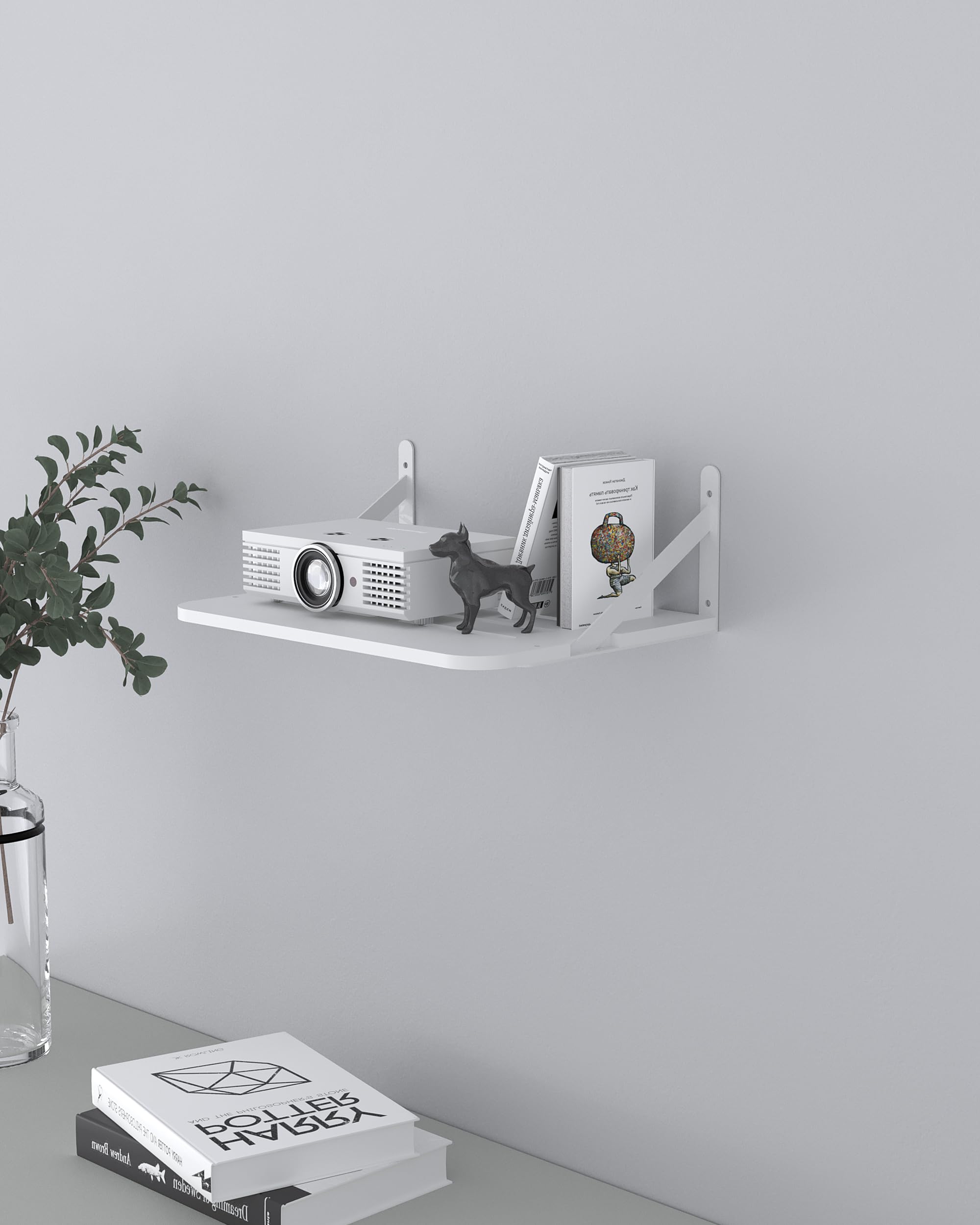Small Mini Projector Shelf/Modem Shelf/Router Shelf/Router Wall Mount/Cable Box Wall Mount,Floating Projector Wall Mount, Projector Shelf for Wall, Holder Stand Accessories White
