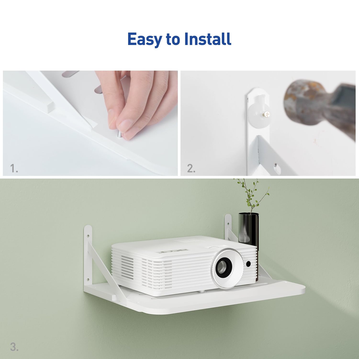 Small Mini Projector Shelf/Modem Shelf/Router Shelf/Router Wall Mount/Cable Box Wall Mount,Floating Projector Wall Mount, Projector Shelf for Wall, Holder Stand Accessories White