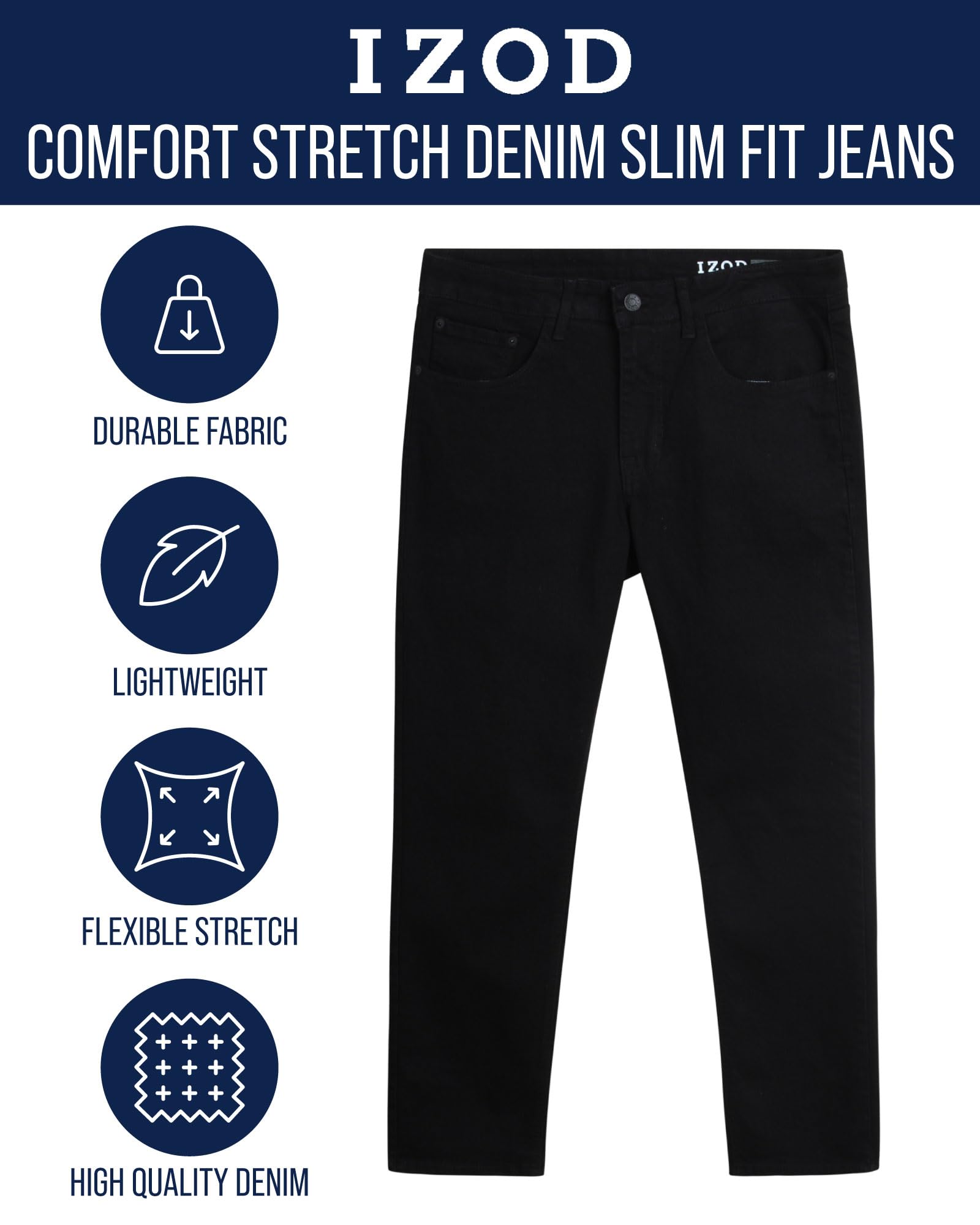 IZOD Men's Jeans, Slim Fit, Comfort Stretch Denim, Size 32X32, Black Ink